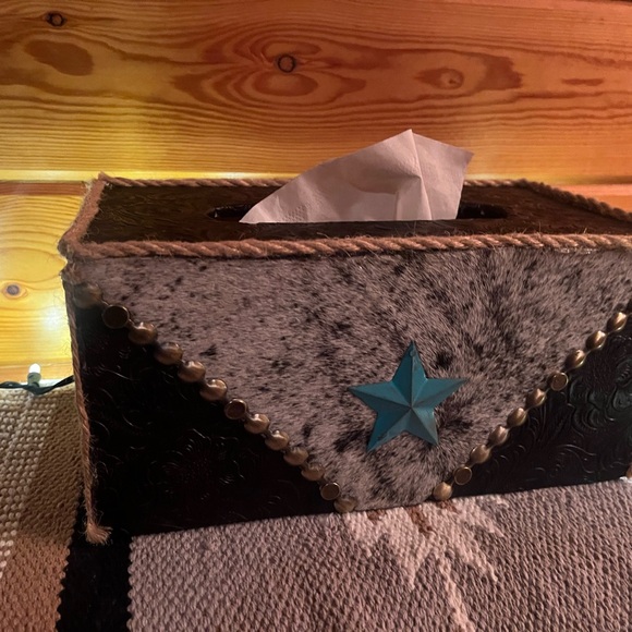 home made | Accents | Rustic Cowhide Western Tissue Box Cover With ...